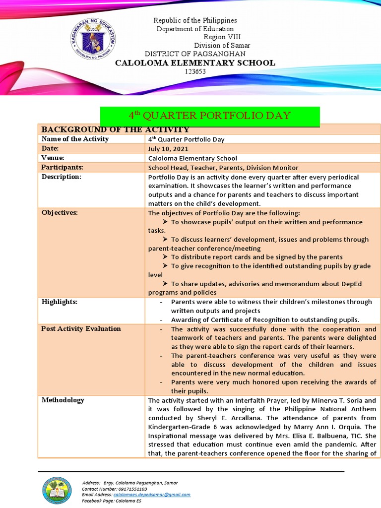 4th Quarter Portfolio Day Acr Template School | PDF