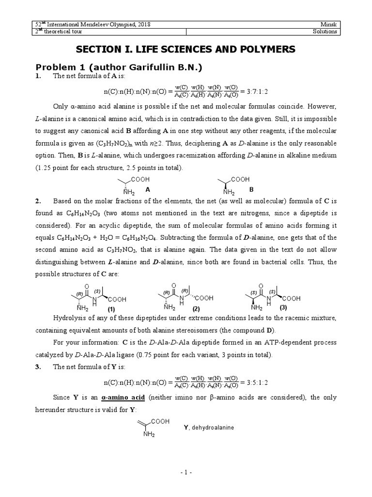 Section I. Life Sciences and Polymers: Problem 1 (Author Garifullin B.N ...