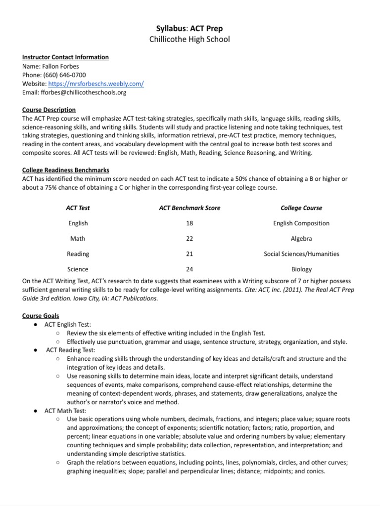 ACT Prep Syllabus (Fall 2021) | PDF