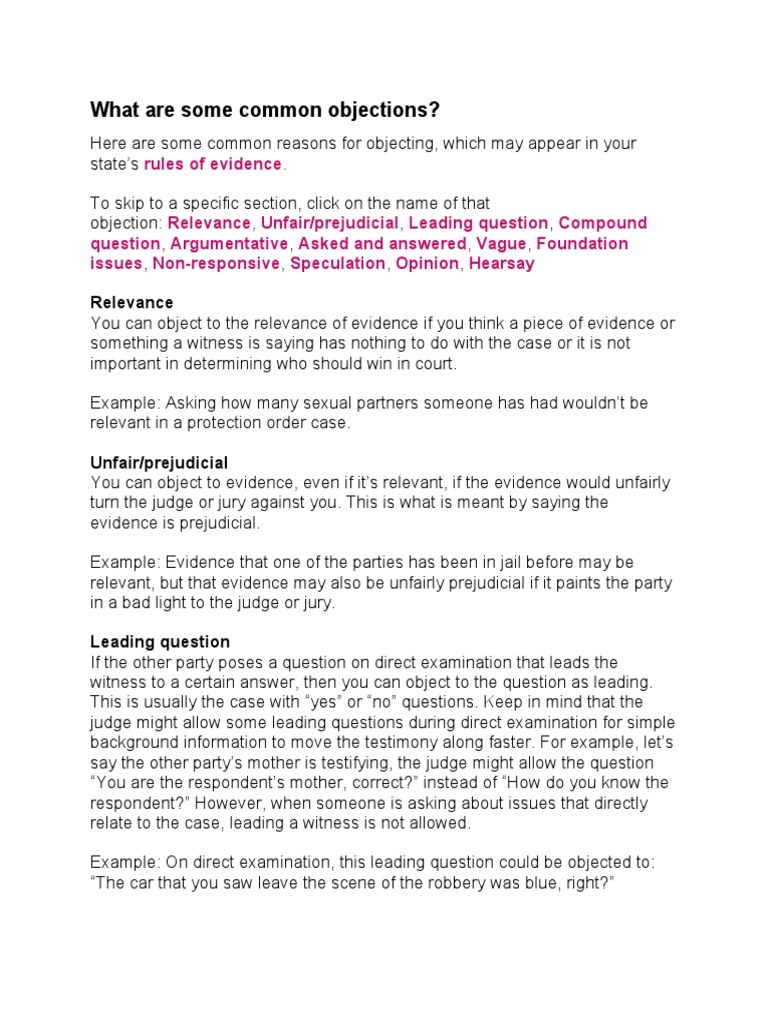 What Are Some Common Objections?: Rules of Evidence | PDF | Hearsay ...