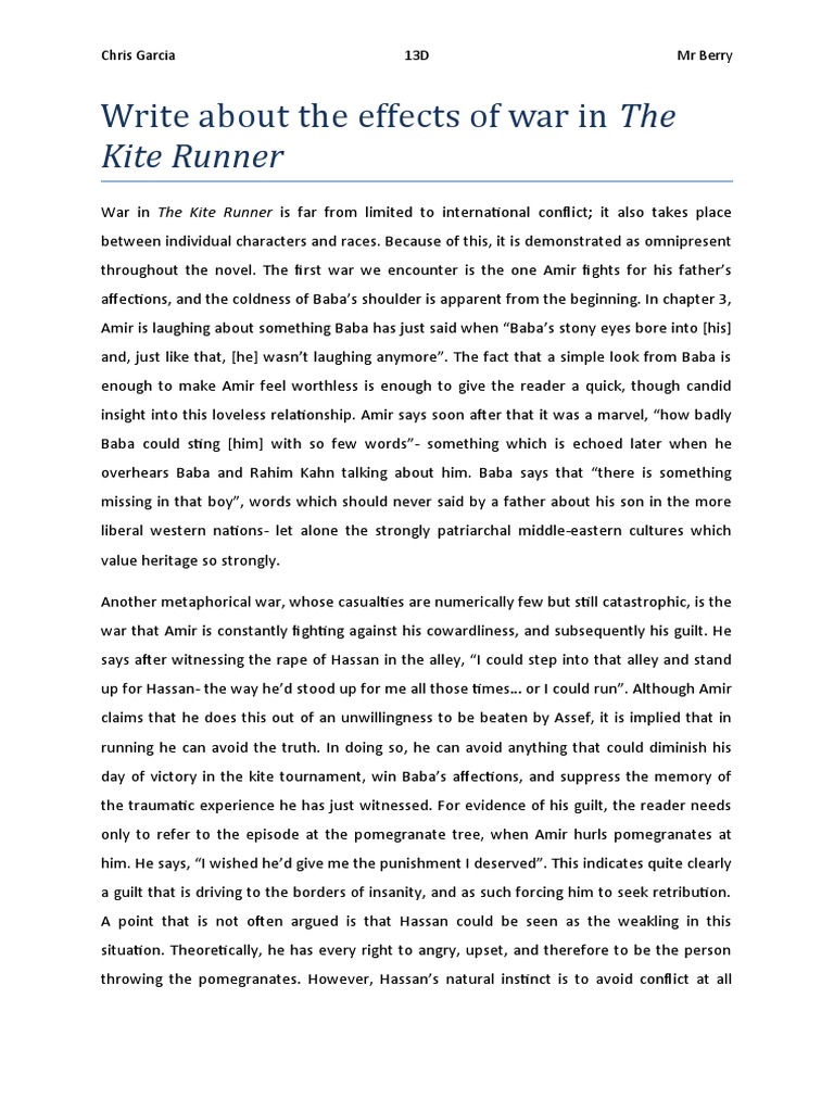 Effects of War in The Kite Runner | PDF
