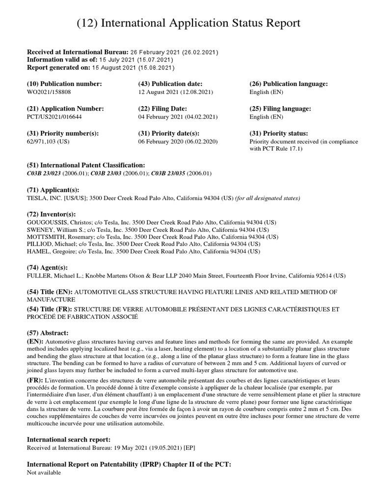 US2021016644-Tesla Cybertruck Origami Glass Patent | PDF | Priority ...