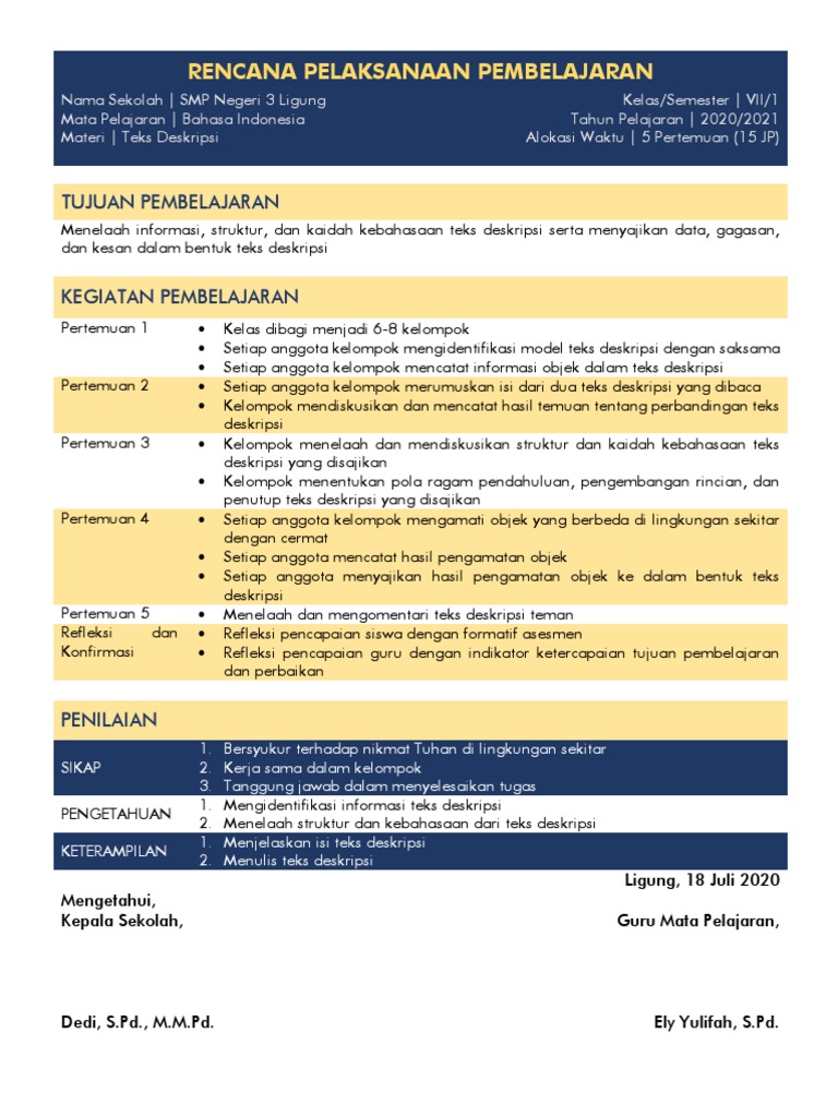Kelas Vii RPP Teks Deskripsi | PDF | Karier & Perkembangan