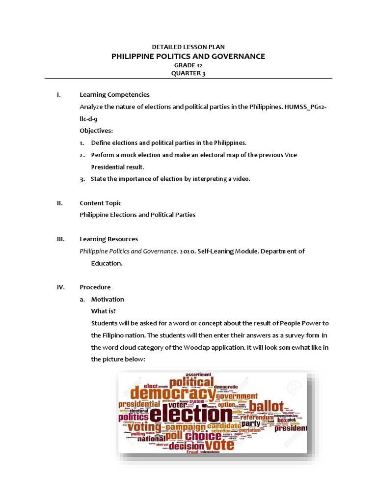 Philippine Politics and Governance: Detailed Lesson Plan Grade 12 ...