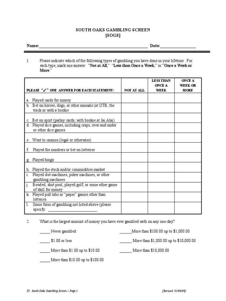South Oaks Gambling Screen Assessment | PDF | Gambling | Credit