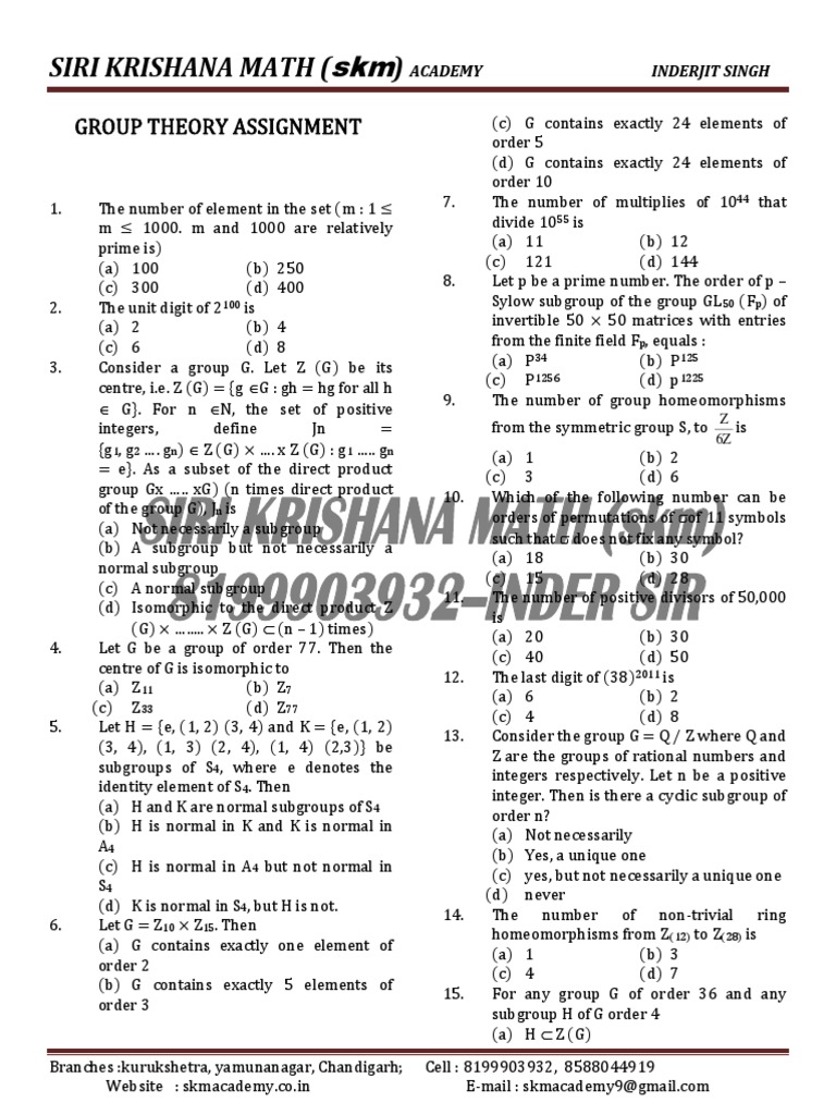 Siri Krishana Math : Group Theory Assignment | PDF | Group (Mathematics ...