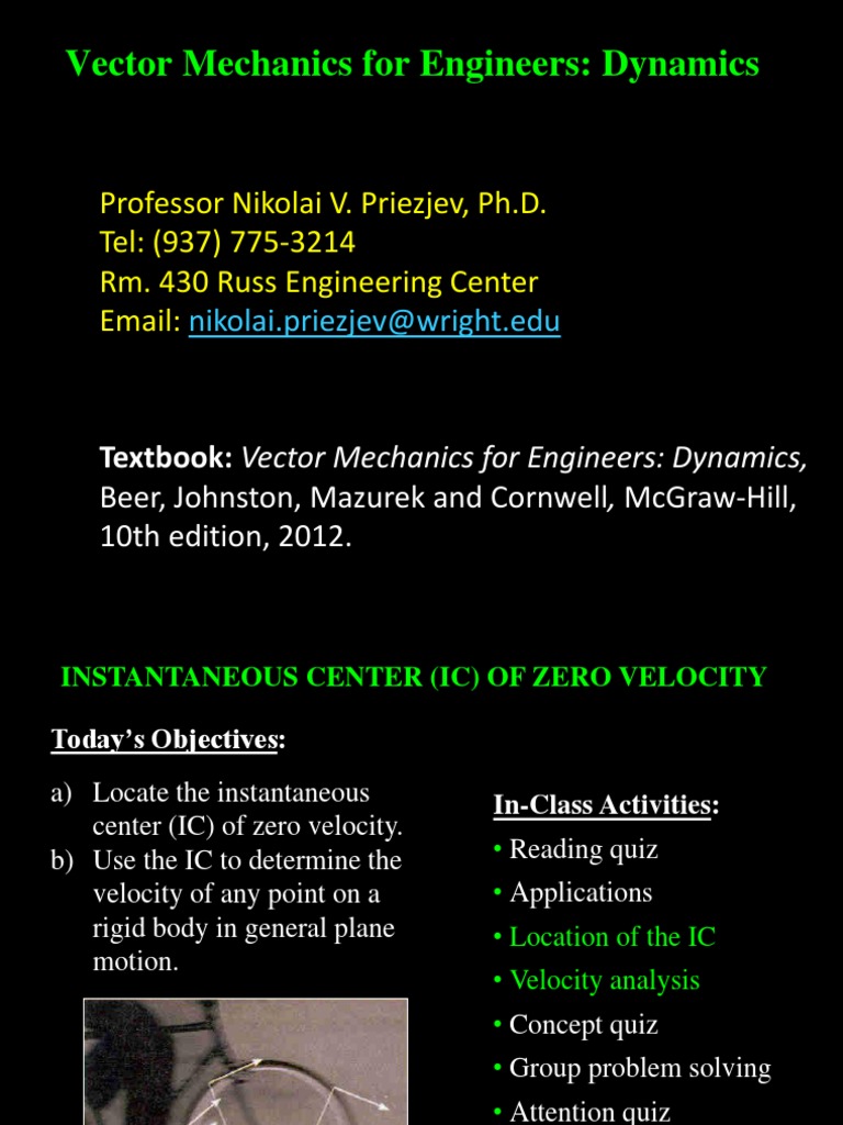 Lecture 26 Ch15 Dynamics Instantaneous Center of Zero Velocity ...