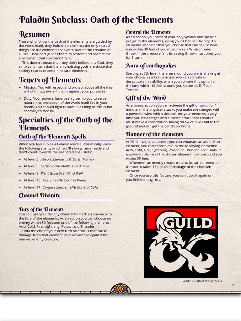 Paladin Oath of the Elements Guide | PDF | Deities | Mythology
