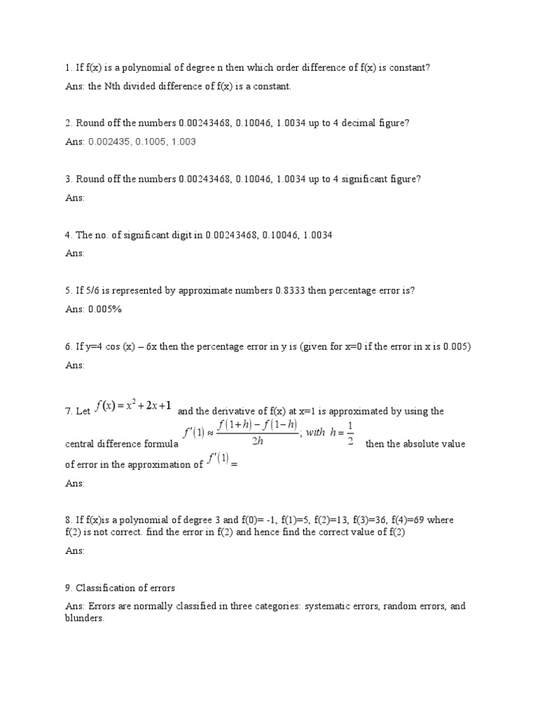 Numericals Question Paper | PDF | Interpolation | Finite Difference