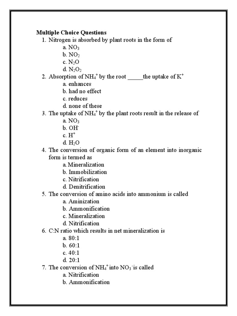 MCQ Fertility | PDF | Soil | Fertilizer