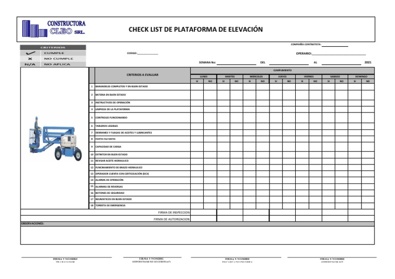 Check-List-plataforma de Elevacion | PDF