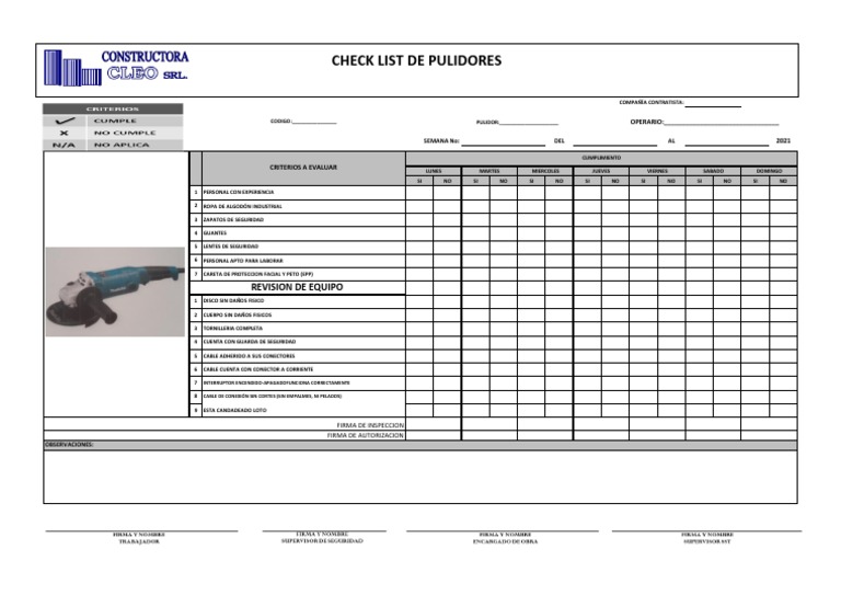 Check List Pulidores | PDF