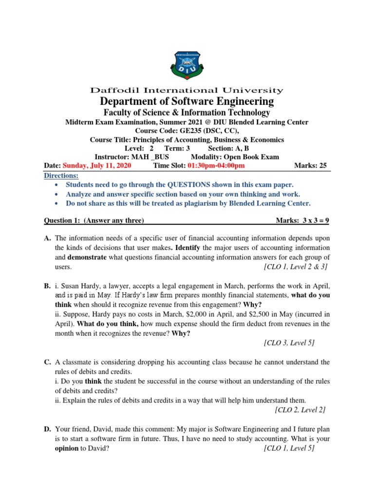 Principles of Accounting Midterm Exam 2021 | PDF | Debits And Credits ...