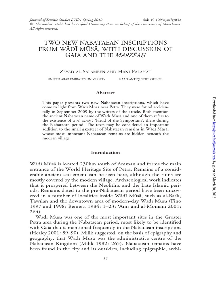 Two New Nabataean Inscriptions From Wadi | PDF | History