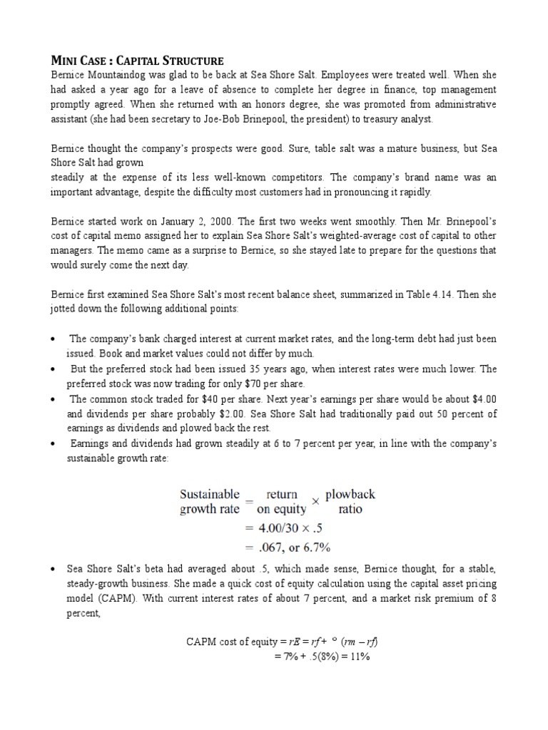 Mini Case (Capital Structure) | PDF | Capital Asset Pricing Model ...