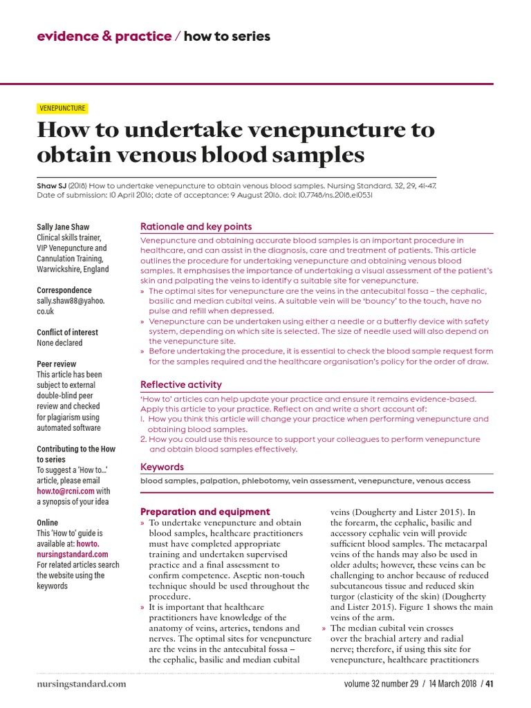 Effective Venepuncture: A Guide to Undertaking Venepuncture and ...