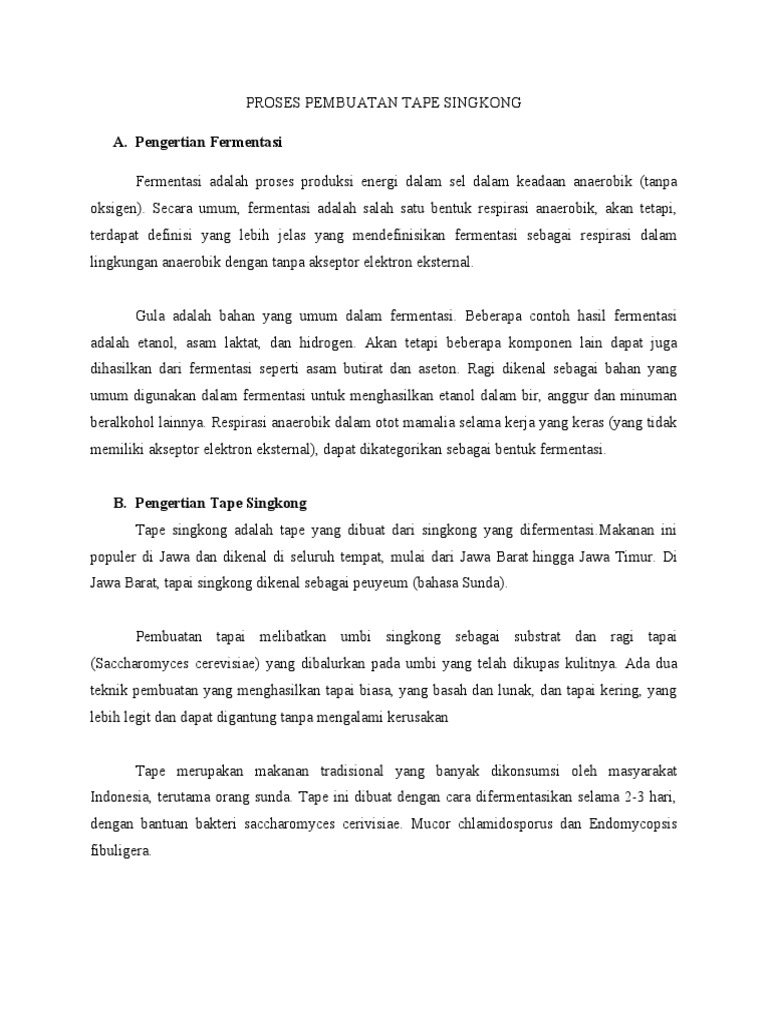 Proses Pembuatan Tape Singkong | PDF