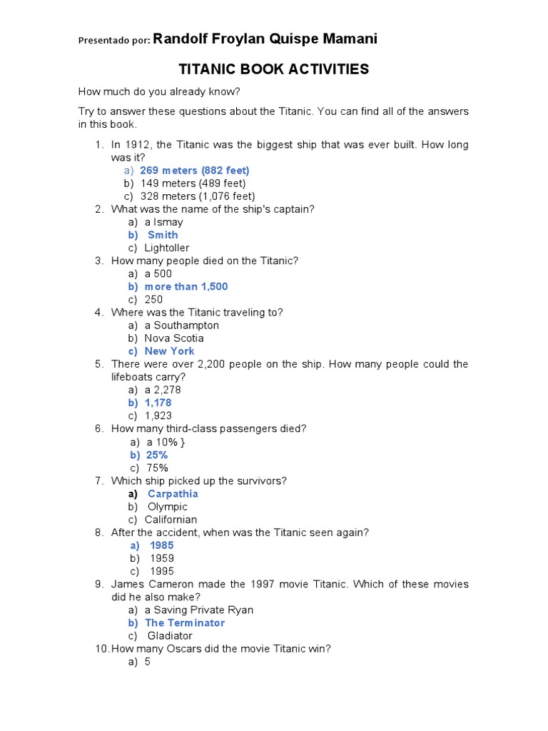 Randolf Froylan Quispe Mamani Titanic Book Activities: A) 269 Meters ...