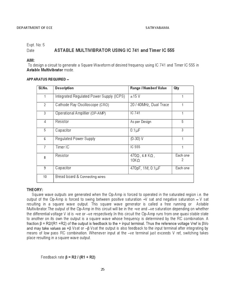 Astable Multivibrator Using Ic741 | PDF | Operational Amplifier ...