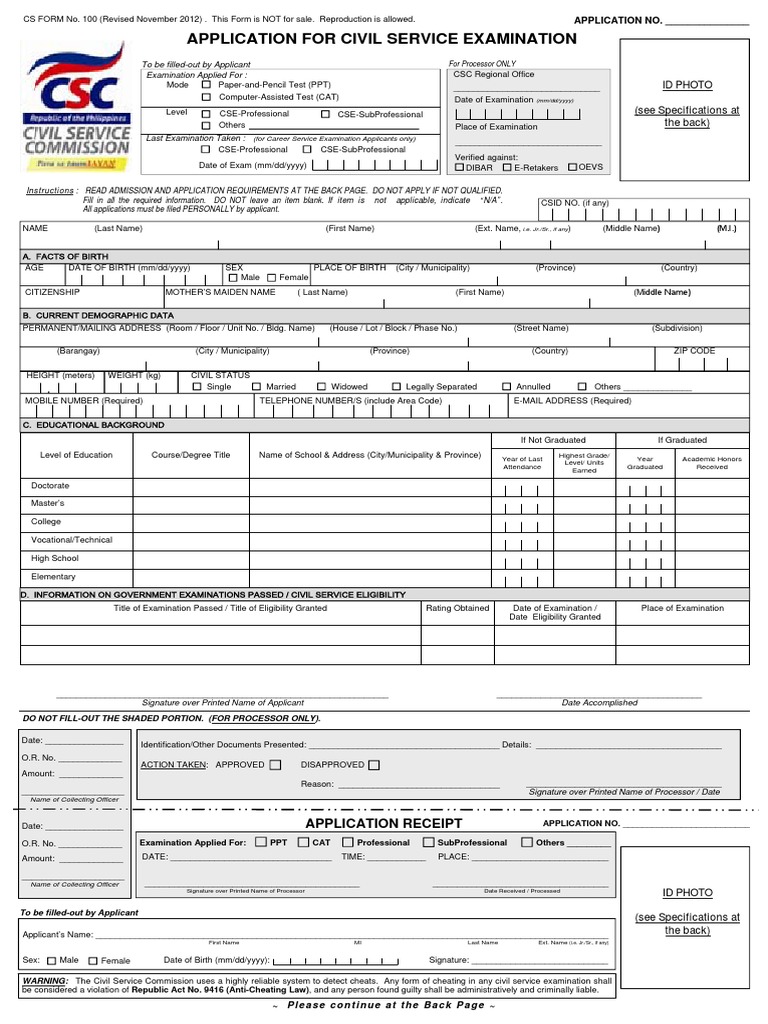 Civil Service Exam Application Form | PDF | Crimes | Crime & Violence