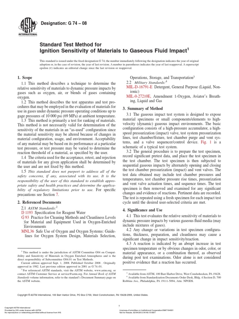 Astm G74 - 08 | PDF | Gases | Valve