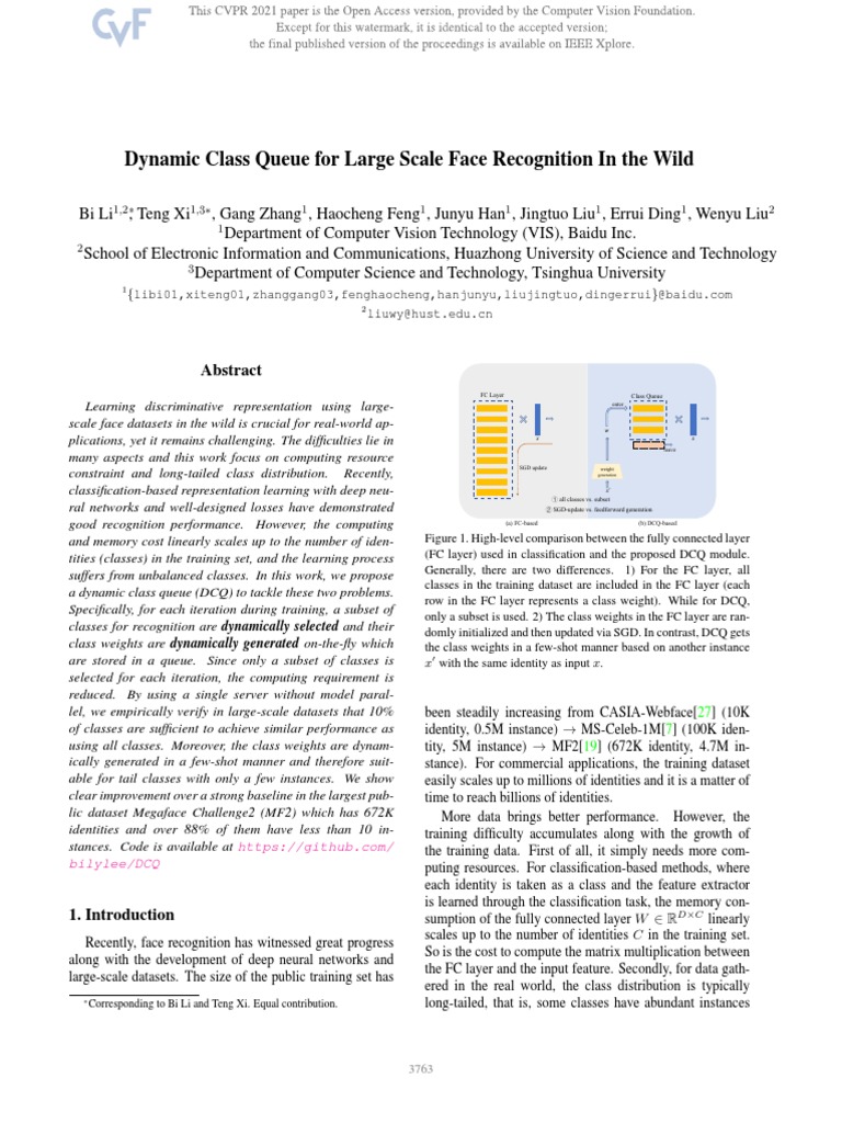 Dynamic Class Queue For Large Scale Face Recognition in The Wild | PDF ...
