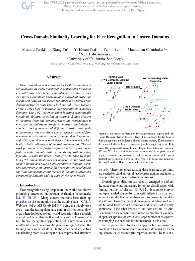 Faraki Cross-Domain Similarity Learning For Face Recognition in Unseen Domains CVPR 2021 Paper ...