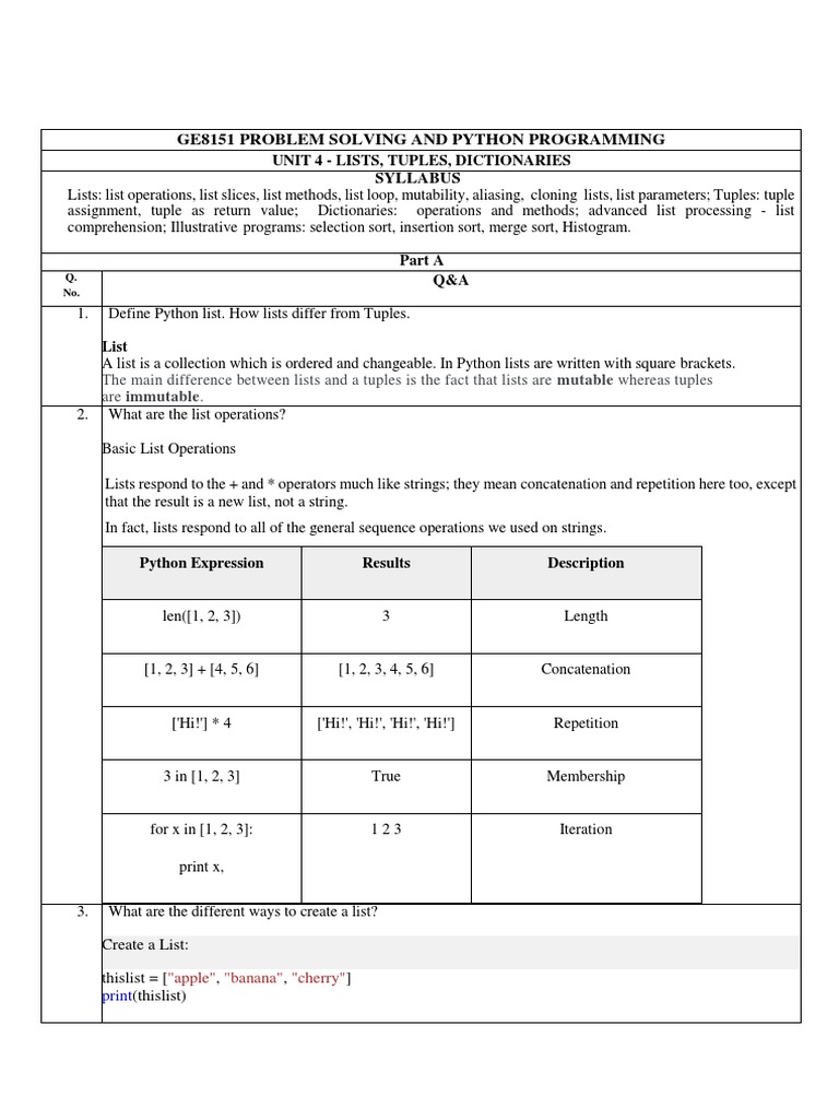 Python Lists, Tuples, Dictionaries Guide | PDF | Parameter (Computer Programming) | Bracket