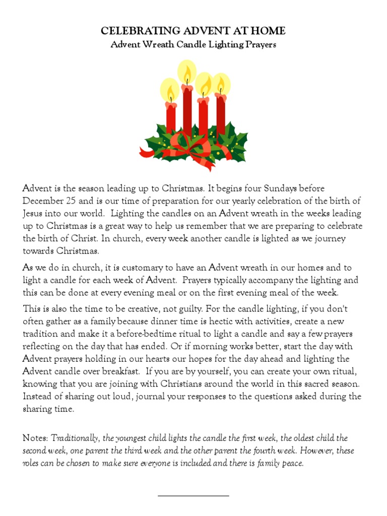 Celebrating Advent at Home: Advent Wreath Candle Lighting Prayers | PDF ...