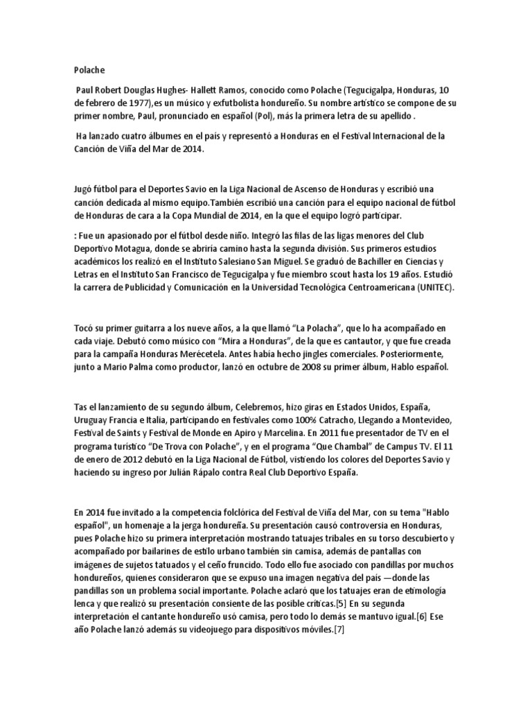 Biografía de Polache, cantante hondureño | PDF