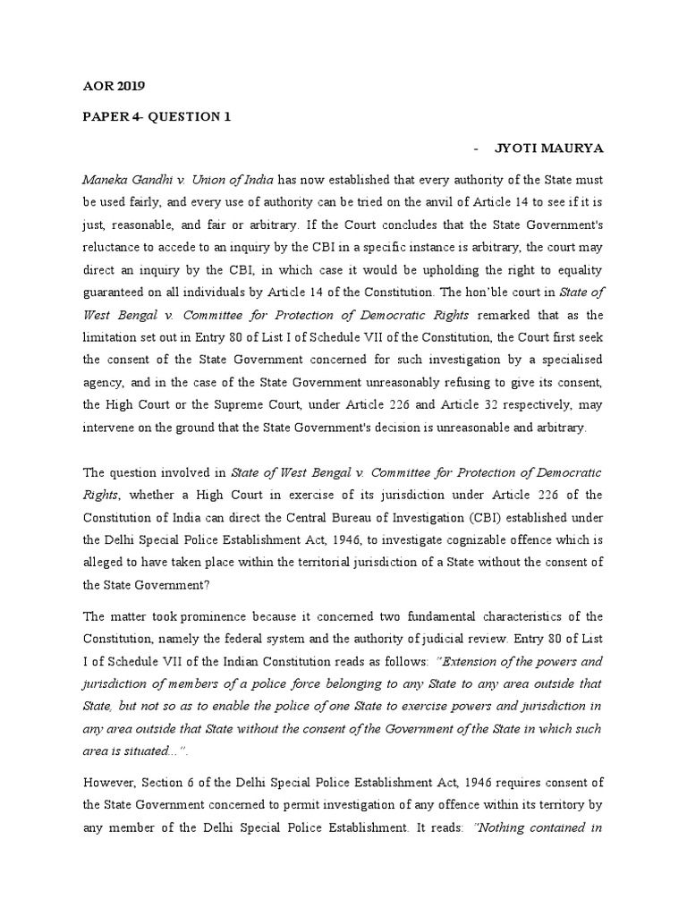 AOR Paper 4 Question 1 | PDF | Jurisdiction | Supreme Court Of India