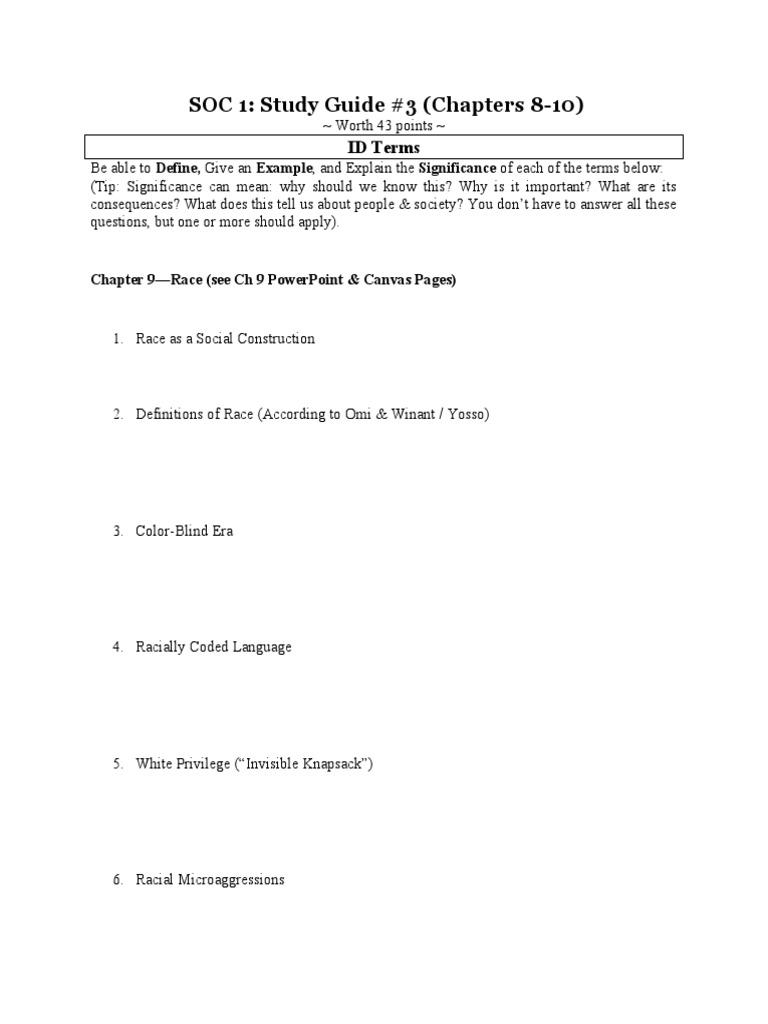 Study Guide #3 - Chap 8-10, SUM 21 | PDF