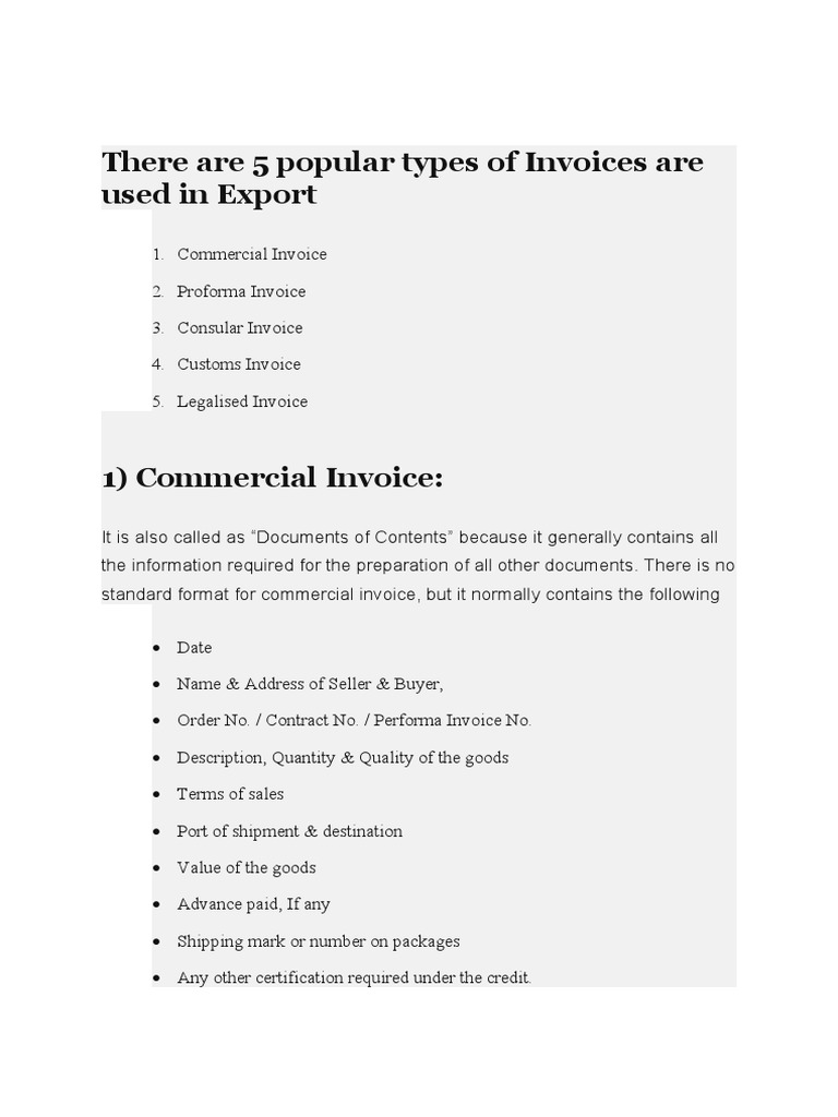 There Are 5 Popular Types of Invoices Are Used in Export | PDF ...