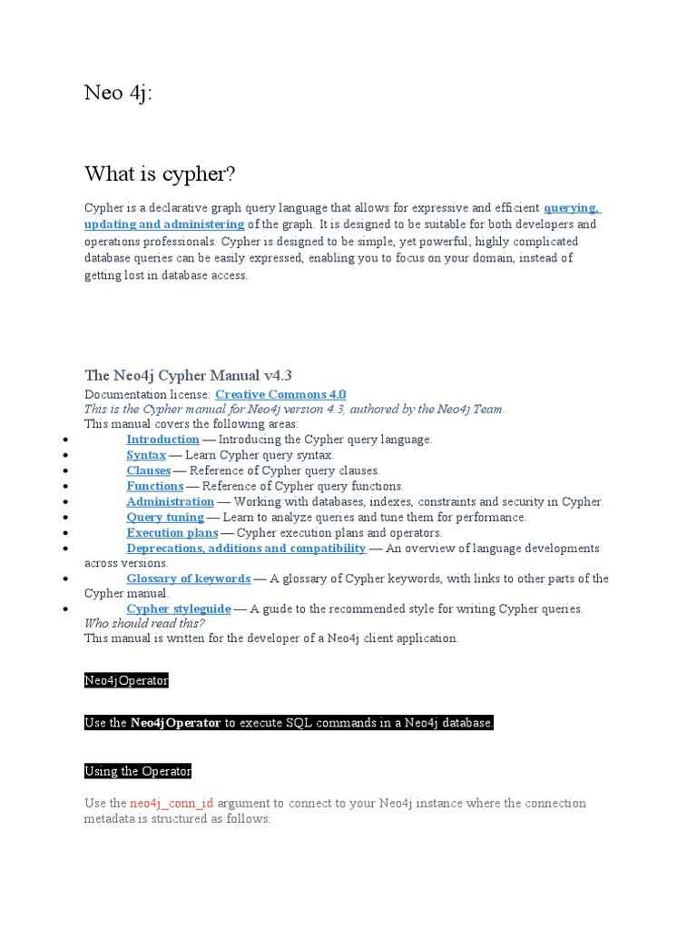 The Neo4j Cypher Manual v4.3 | PDF | Databases | Software Engineering