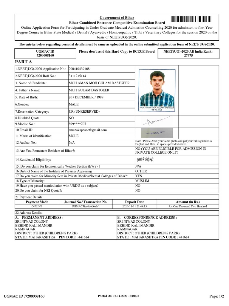 Part A: Government of Bihar Bihar Combined Entrance Competitive ...