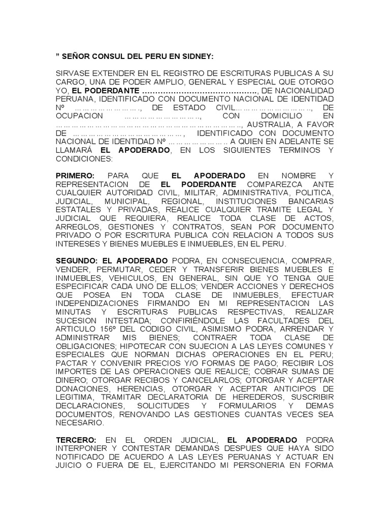 Poder Notarial para Representación Total | PDF | Finanzas y dinero ...
