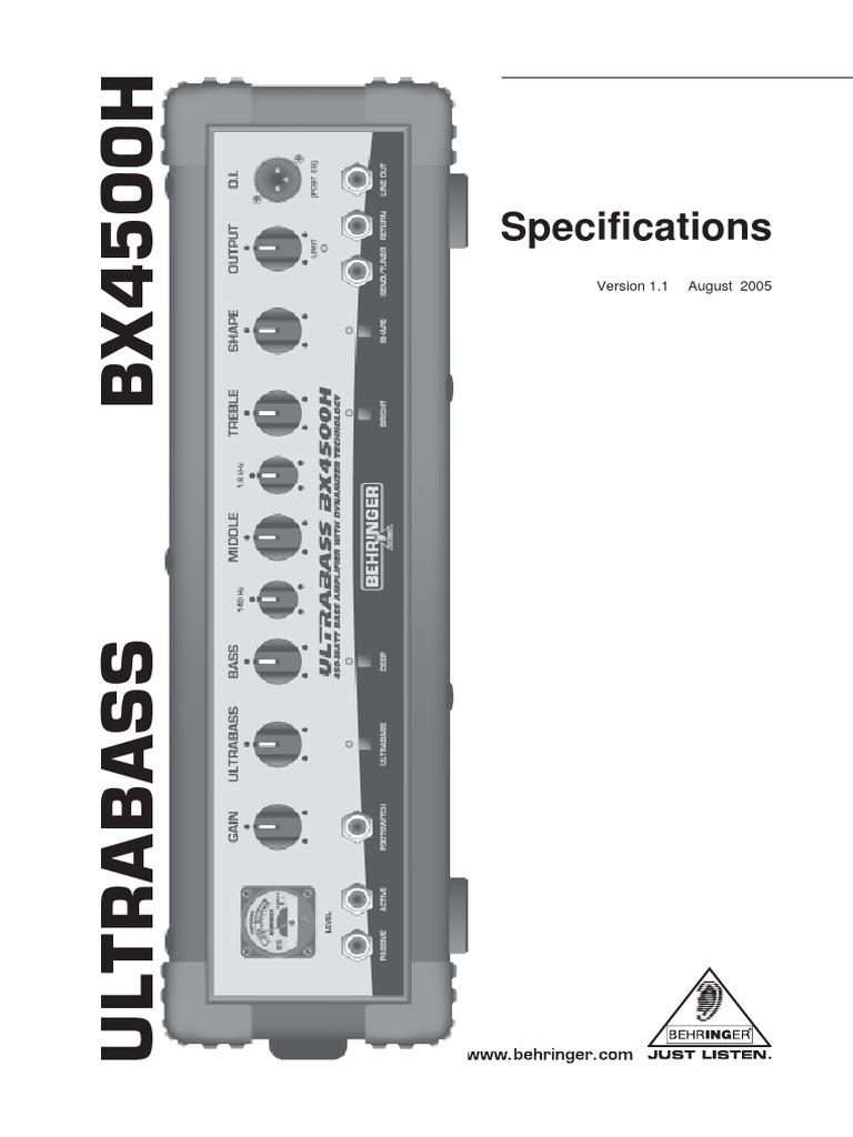 Behringer - BX-4500H Ultrabass Amplifier | PDF | Sound Production ...
