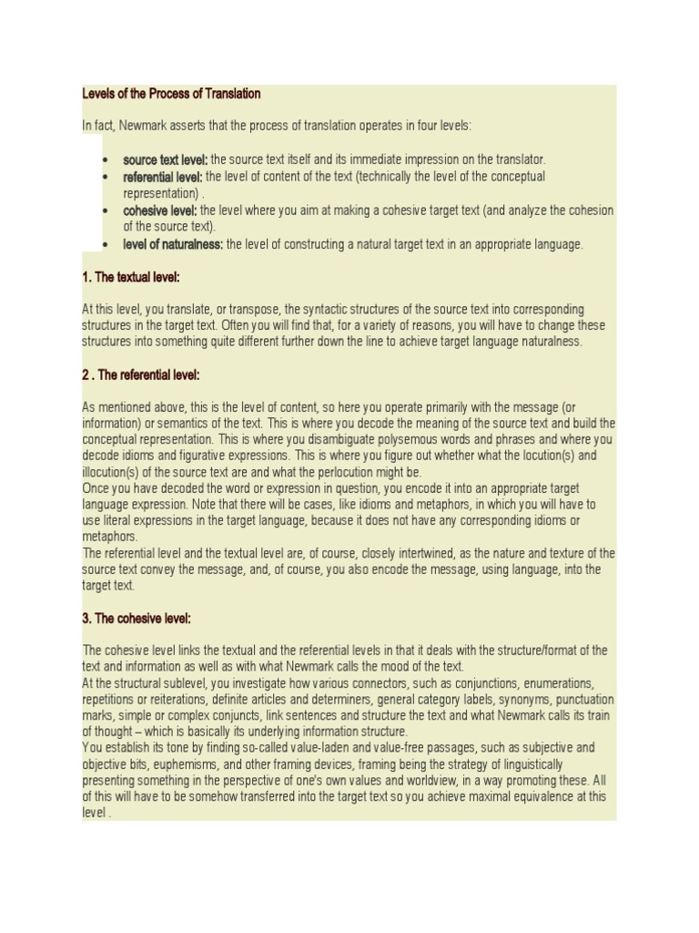 Levels of The Process of Translation | PDF | Idiom | Translations
