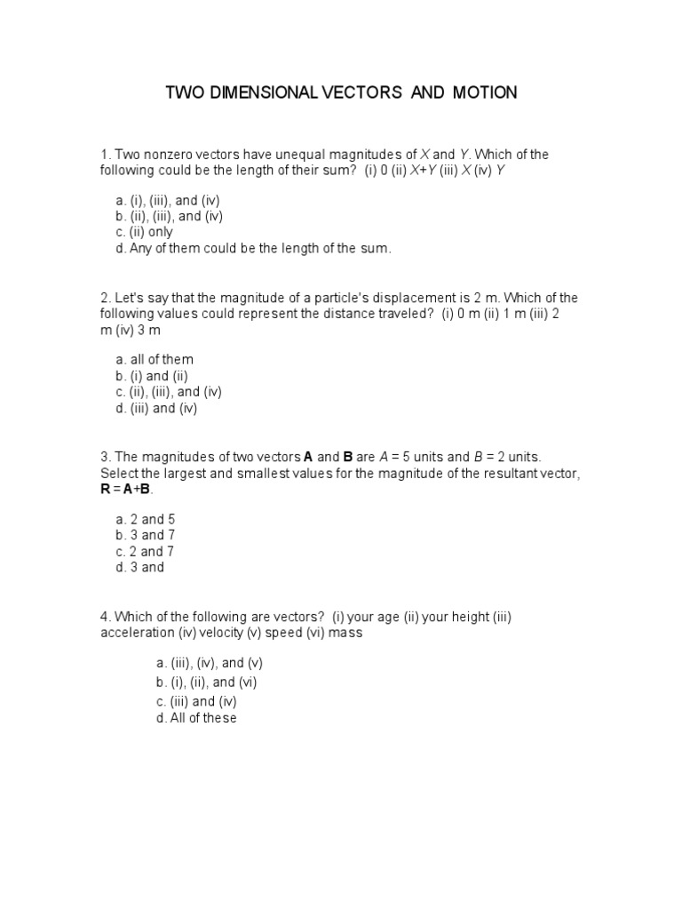 2-Dim Kin Mutliple Choice, PDF | PDF | Euclidean Vector | Acceleration