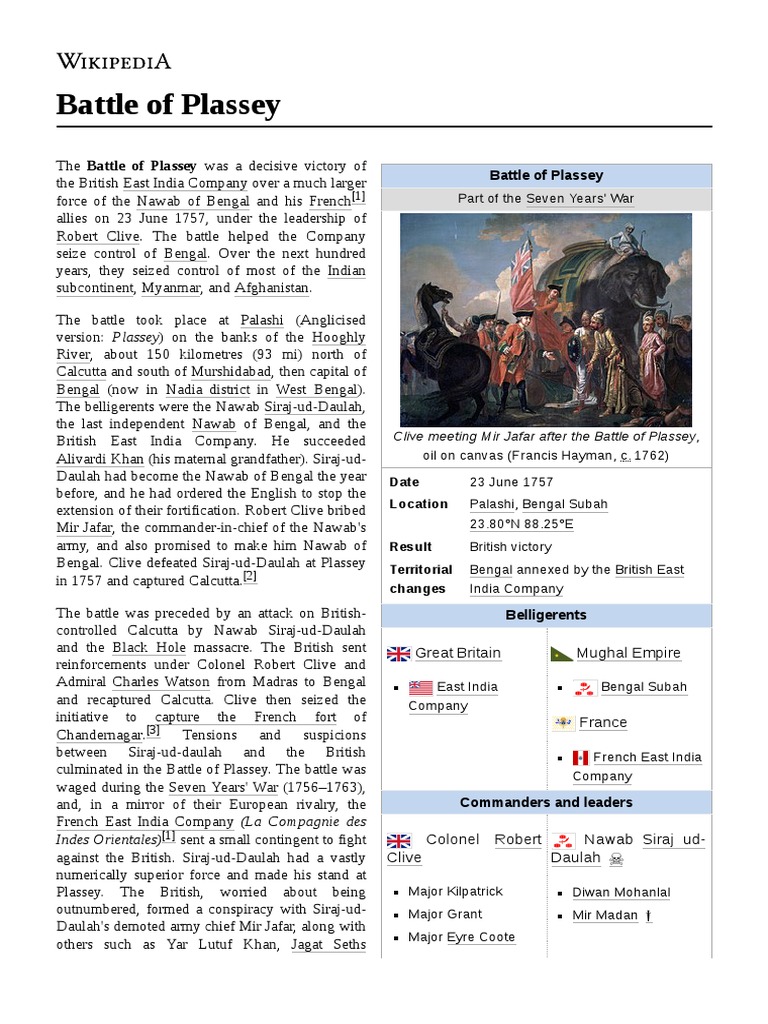 Battle of Plassey | Download Free PDF | Military