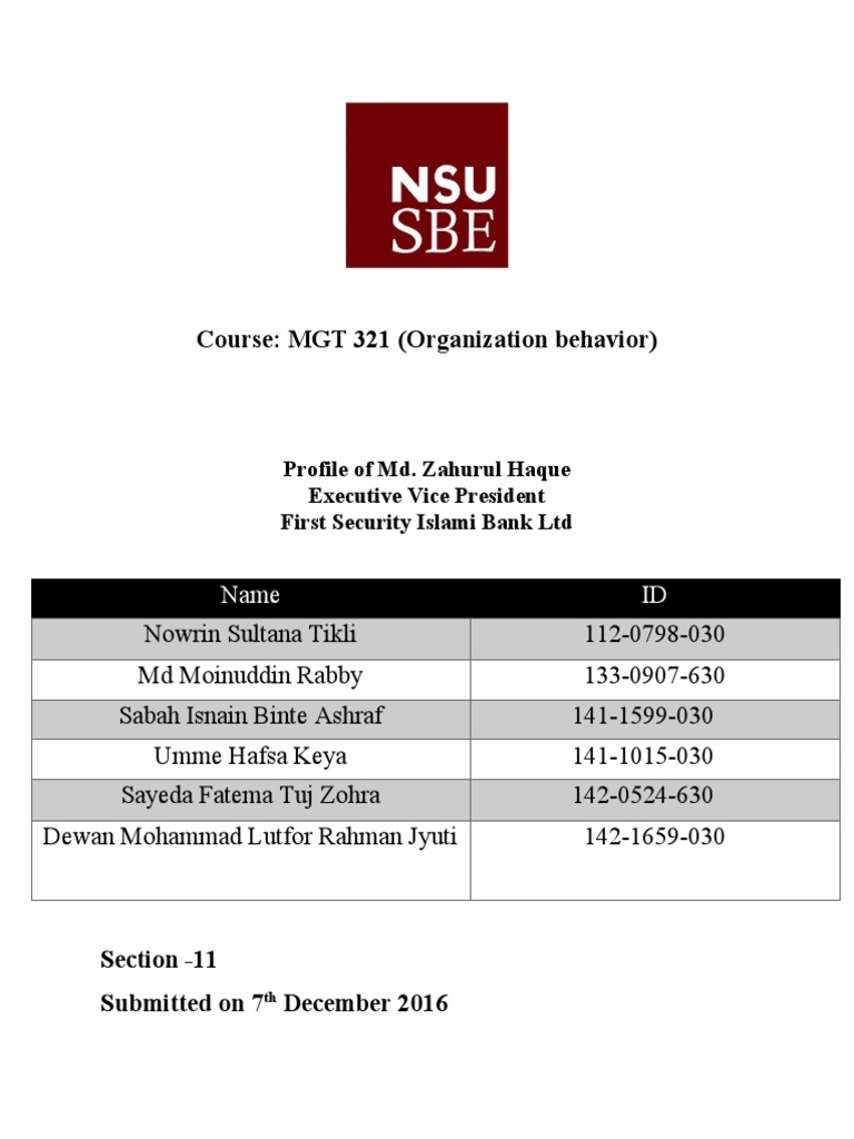 MGT 321 Final Report FSIBL | PDF | Leadership | Job Satisfaction