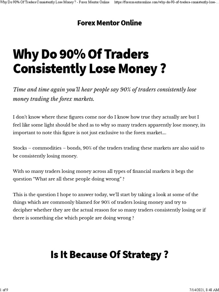 Why Do 90% of Traders Consistently Lose Money | PDF | Foreign Exchange ...