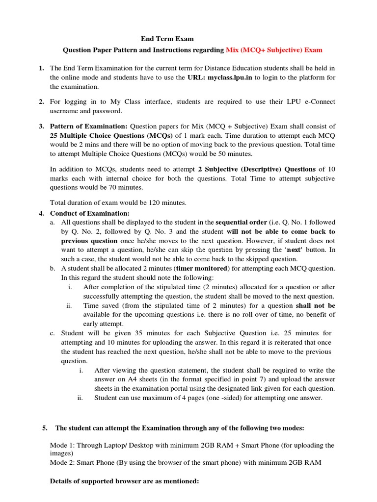 MCQ and Subjective Exam Instructions | PDF | Multiple Choice | Software