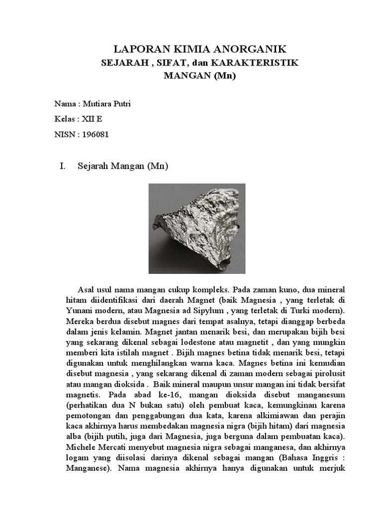 SEJARAH & SIFAT MANGAN (MN) | PDF | Teknologi & Rekayasa