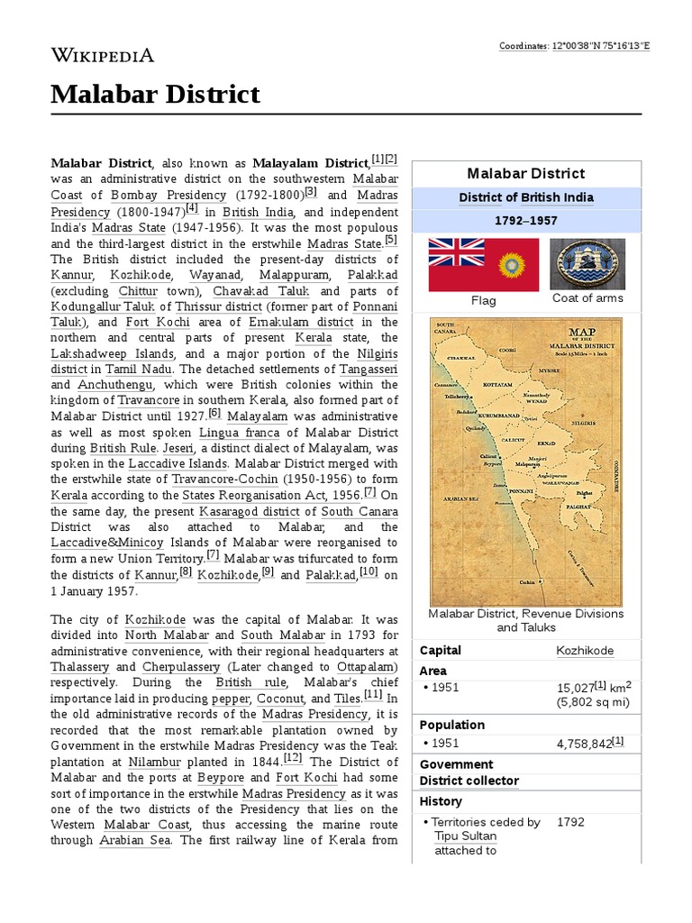 Malabar - District - Wickie | PDF | Kerala