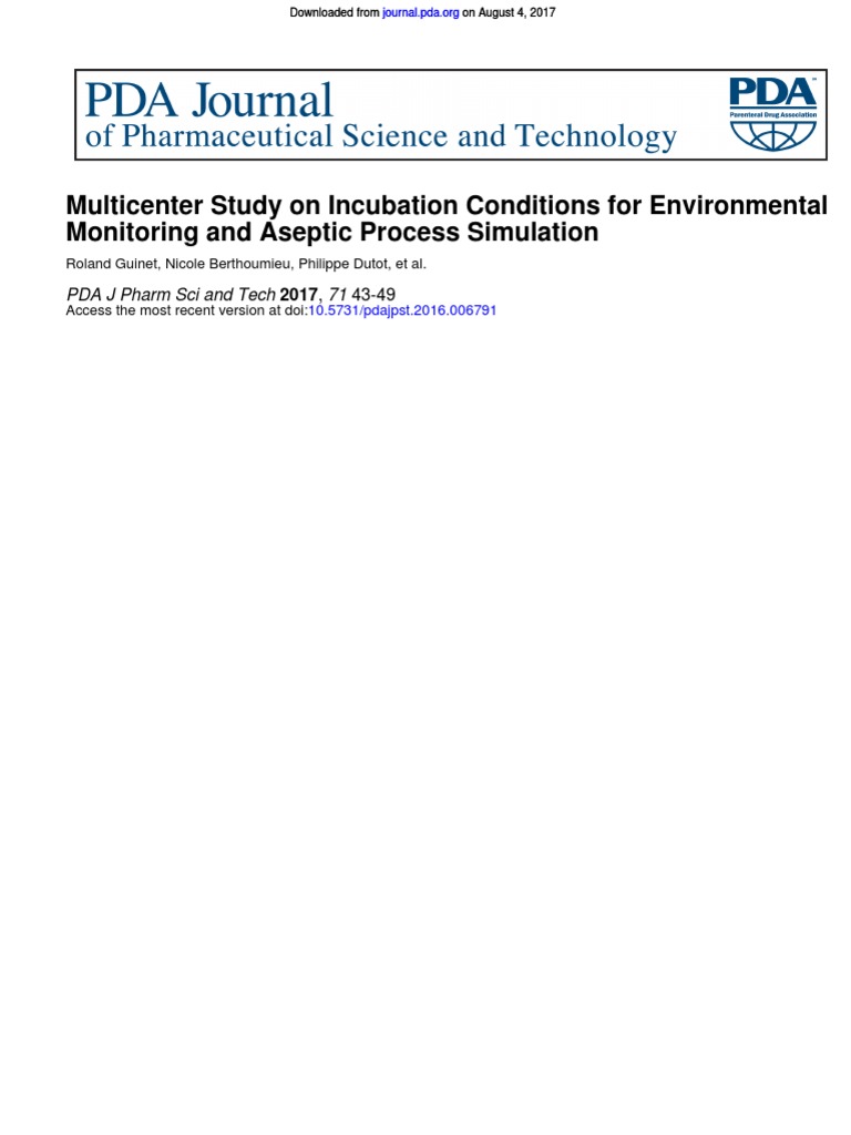 Multicenter Study On Incubation Conditions For Environmental Monitoring ...