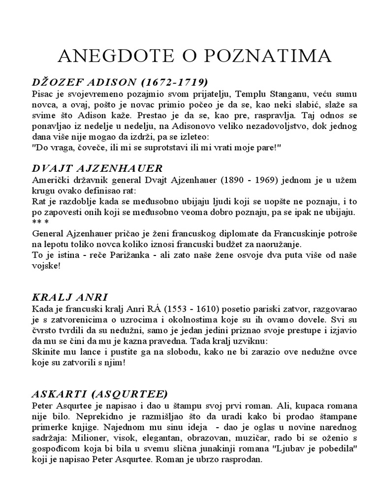 Anegdote o Poznatima | PDF