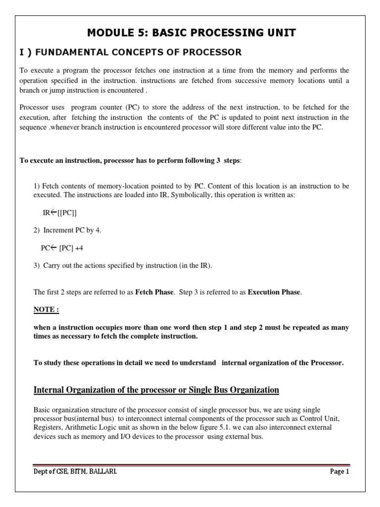 Module 5: Basic Processing Unit: I) Fundamental Concepts of Processor | PDF | Central Processing ...
