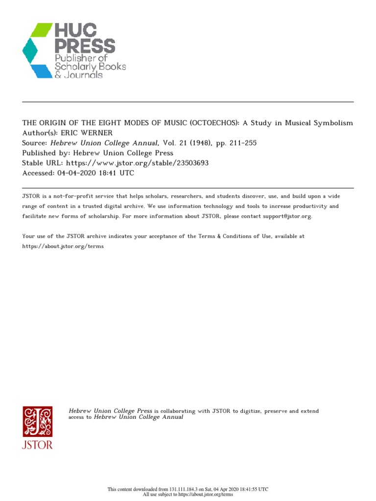 Werner 1948 The Origin of The Eight Modes of Music - PDF by Werner ...