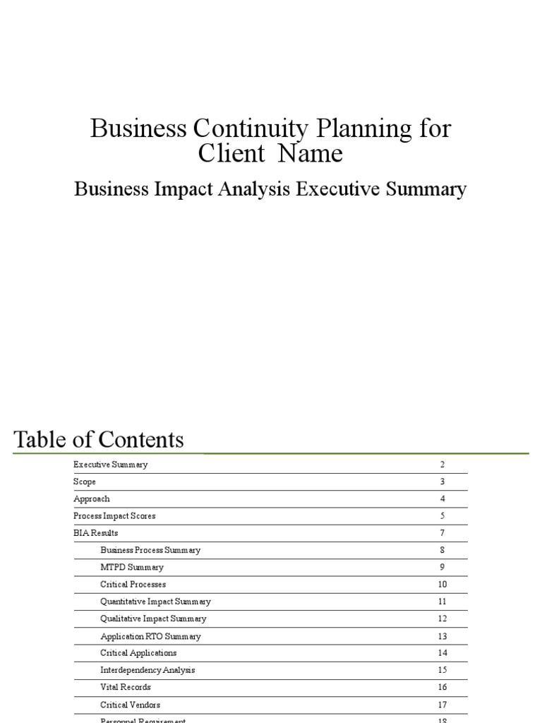 BIA Methodology - Sample Executive Summary - C | PDF | Business Process ...